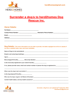 Fillable Online Surrender a dog/s to herd2homes Dog Rescue Inc. Fax ...