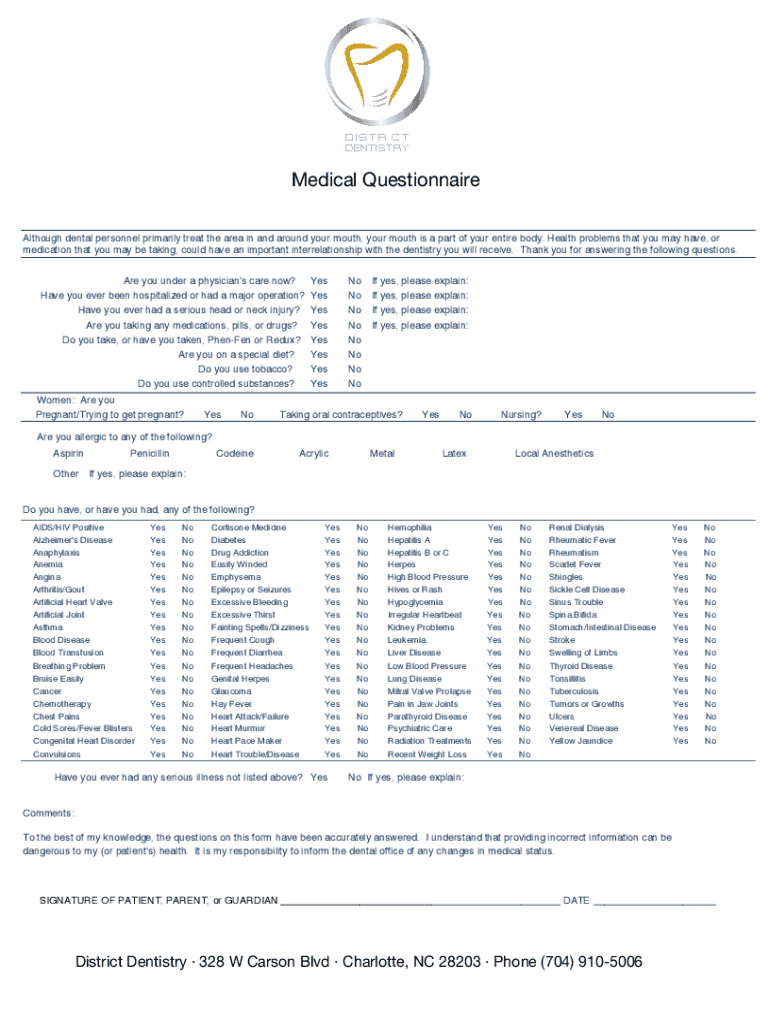 Fillable Online MEDICAL HISTORY Website Med Hx Although dental ...