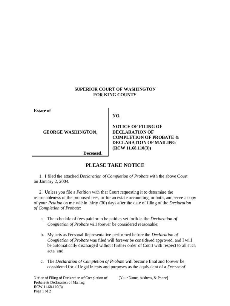 Notice Of Filing Of Declaration Of Completion Of Probate & ... Doc ...