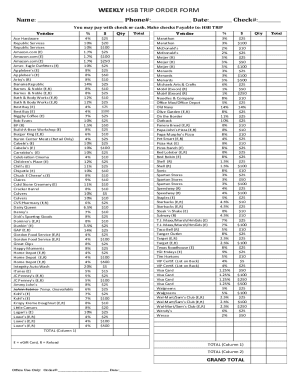 Fillable Online WEEKLY HSB TRIP ORDER FORM Fax Email Print - pdfFiller