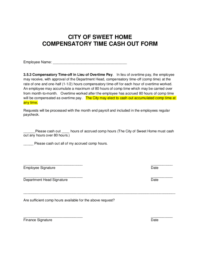 Fillable Online vacation or compensatory cash out request form Fax ...