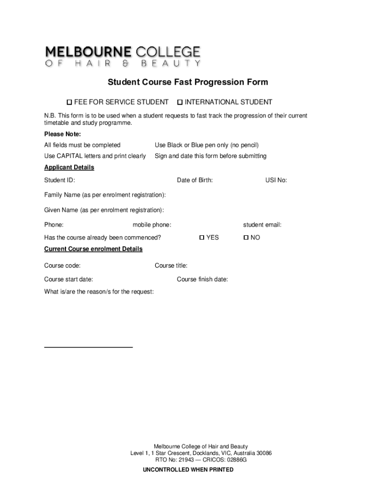 Fillable Online Student Course Fast Progression Form Fax Email Print ...