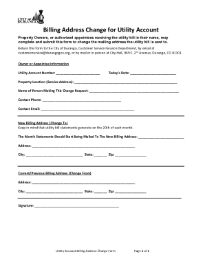 Fillable Online Billing Address Change for Utility Account Fax Email Print - pdfFiller