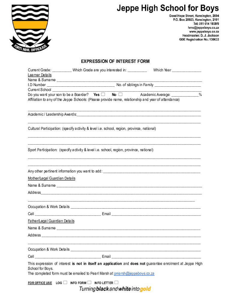 Fillable Online Jeppe High School for BoysEmpowering boys to become ...