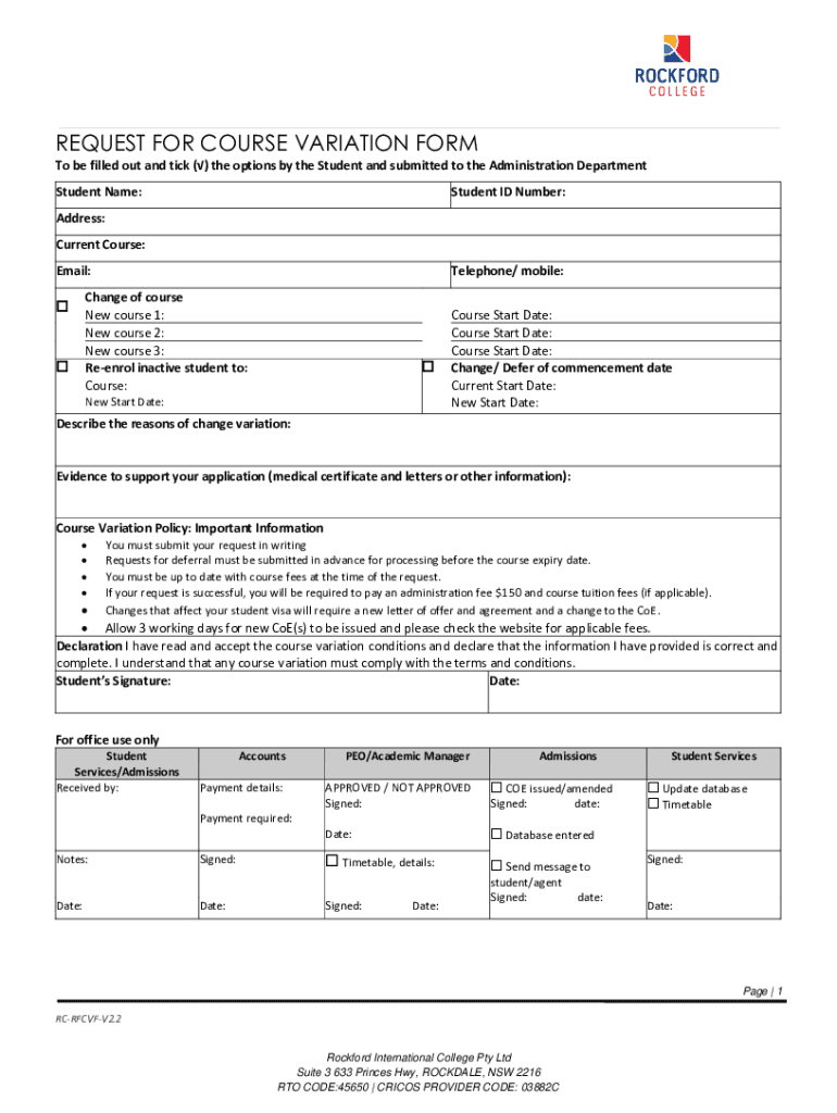 Fillable Online REQUEST FOR COURSE VARIATION FORM Fax Email Print - pdfFiller