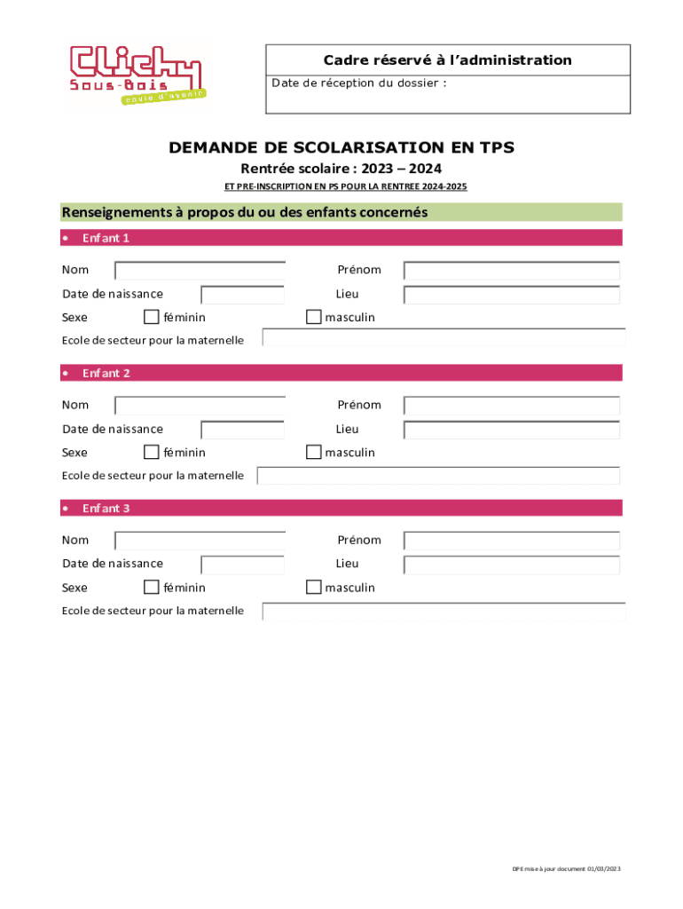 Remplissable En Ligne Demande de pr-inscription TPS Fax Email Imprimer ...