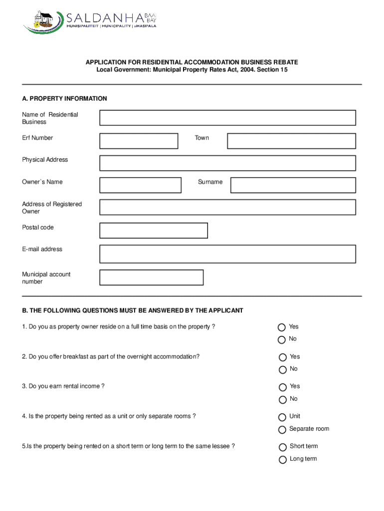 Fillable Online sbm gov Application for Residential Accommodation ...