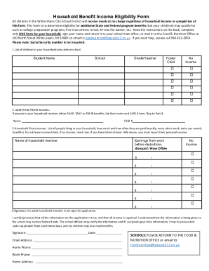 Fillable Online Household Benefit Income Eligibility Form Fax Email ...