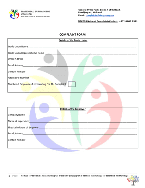 Fillable Online Trade Union Complaint Form Fax Email Print - pdfFiller