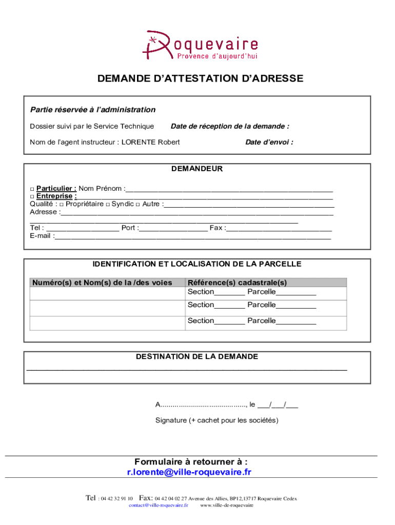 Remplissable En Ligne Dde d'attestation d'adresse - ville de Roquevaire ...