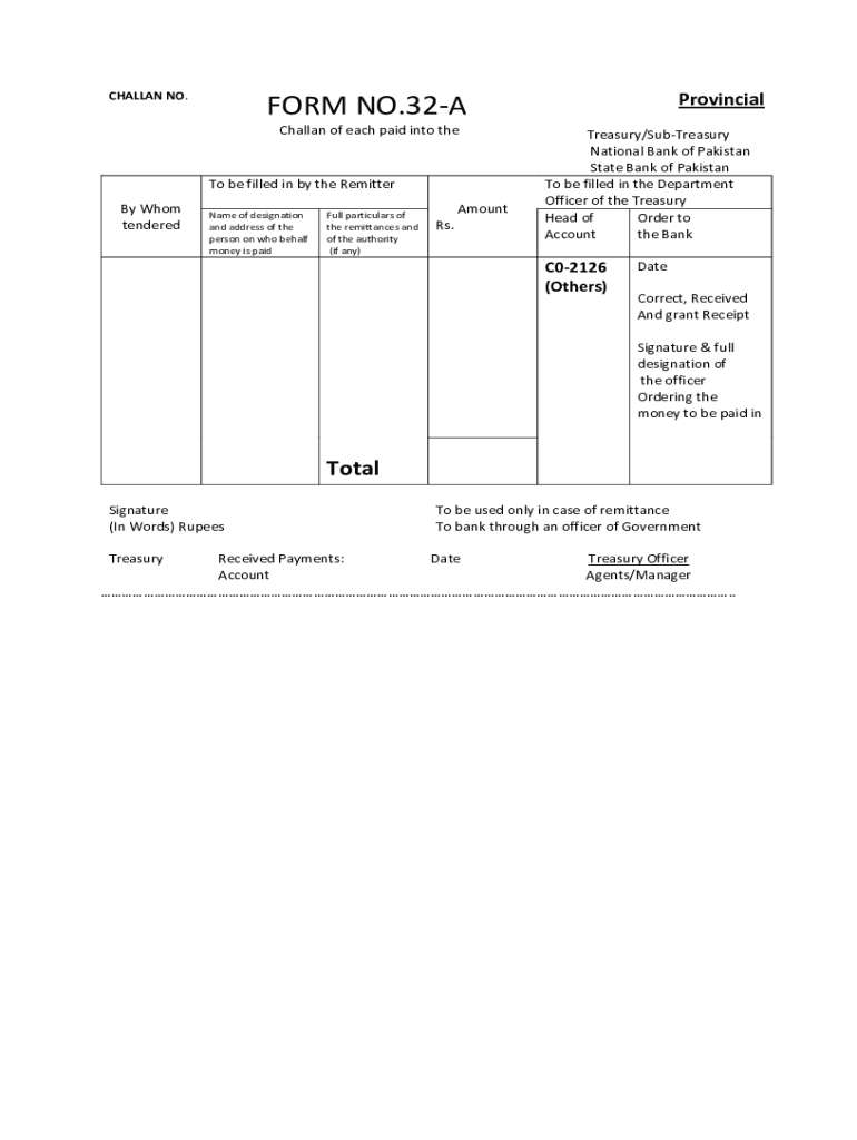 Fillable Online PROVINCIAL FORM NO 32 A Challan of ... Fax Email Print ...