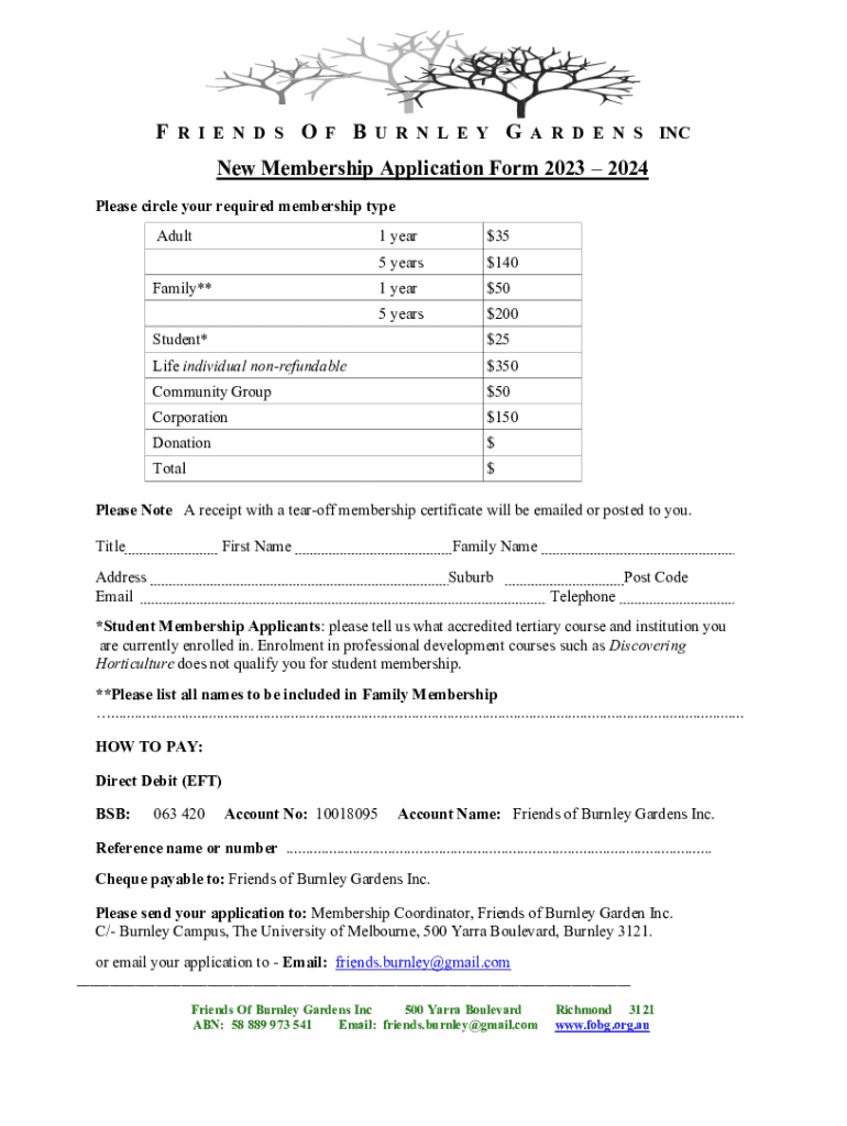 Fillable Online New Membership Application Form 20232024 Fax Email ...