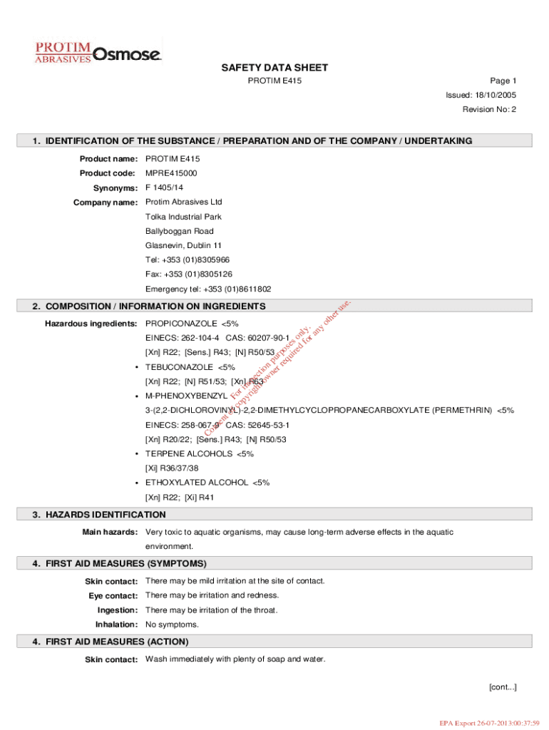 Fillable Online SAFETY DATA SHEET 1. IDENTIFICATION OF THE ... Fax Email Print - pdfFiller