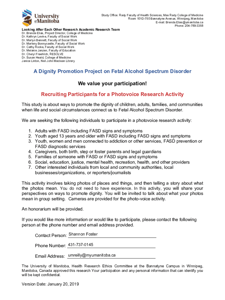 Fillable Online A Dignity Promotion Project on Fetal Alcohol Spectrum ...