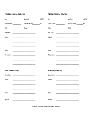 Fillable Online EYEWITNESS FORM for START of RIDE EYEWITNESS FORM for ...