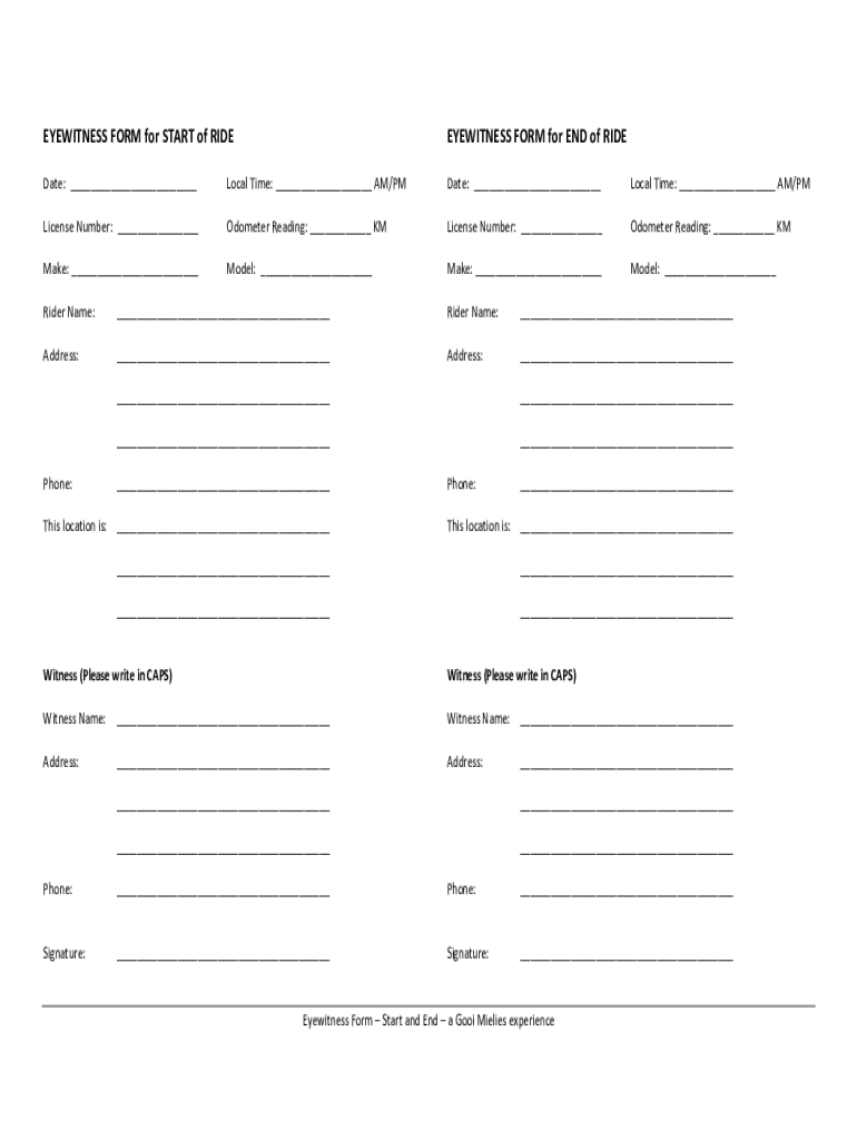 Fillable Online EYEWITNESS FORM for START of RIDE EYEWITNESS FORM for ...