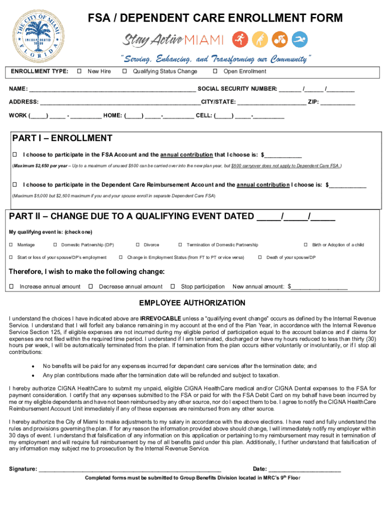 Fillable Online FSA / DEPENDENT CARE ENROLLMENT FORM Fax Email Print ...