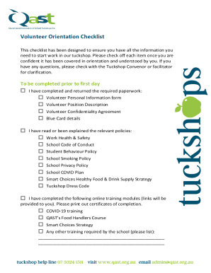 Fillable Online qast org New Volunteer Checklist: How to Onboard and ...