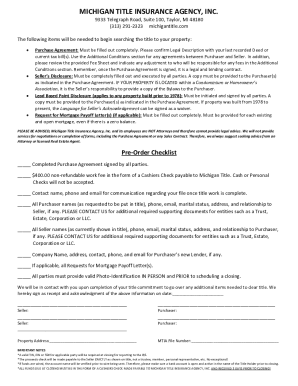 Fillable Online Order title work from Michigan Title Insurance Agency ...