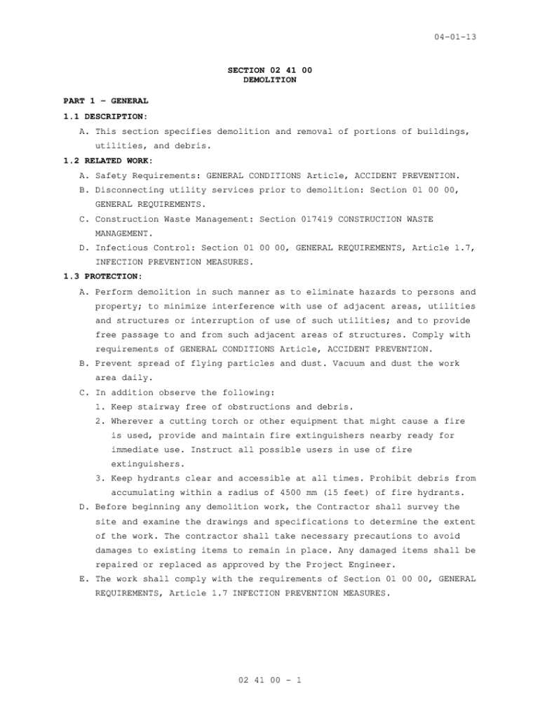 Fillable Online section 02 41 19 - selective building demolition part 1 ...