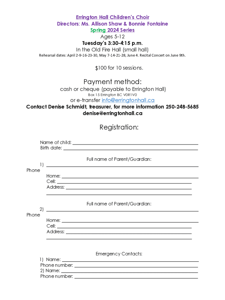 Fillable Online 2023-2024-Errington-Hall-Childrens-Choir-Registration ...