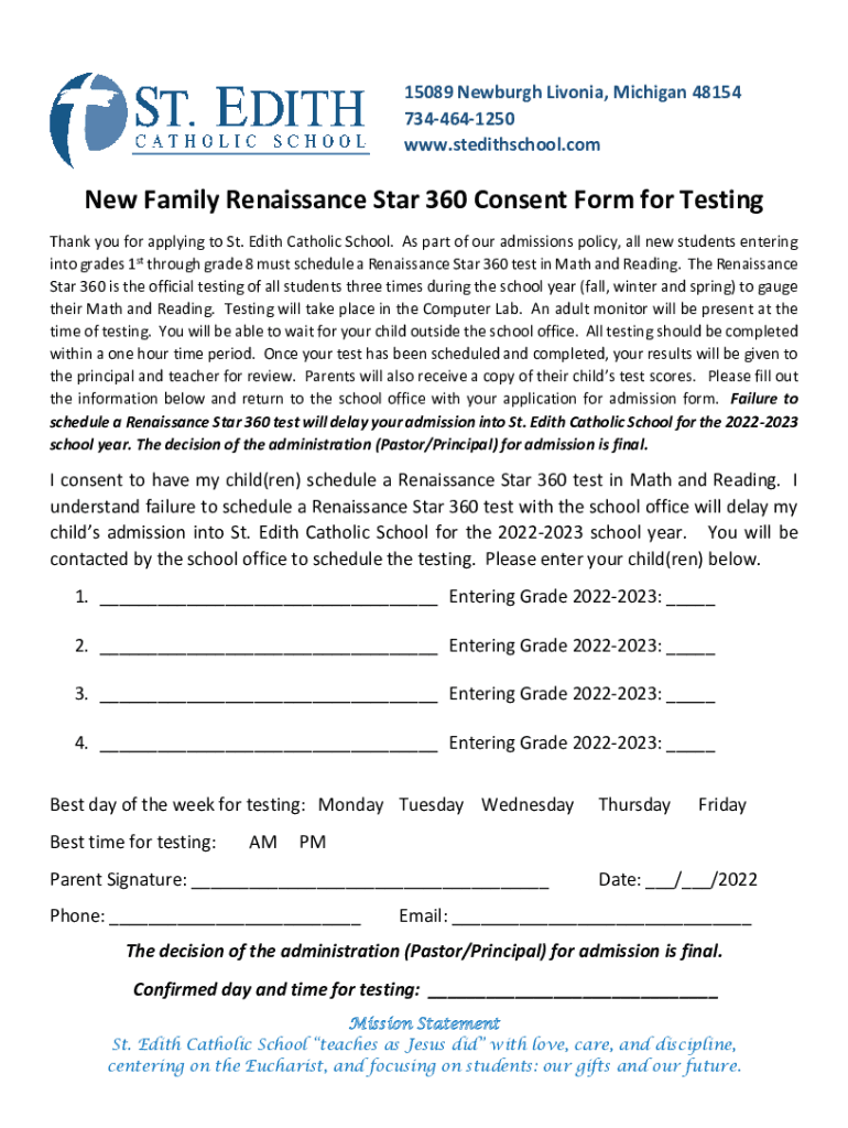 Fillable Online New Family Renaissance Star 360 Consent Form for ...