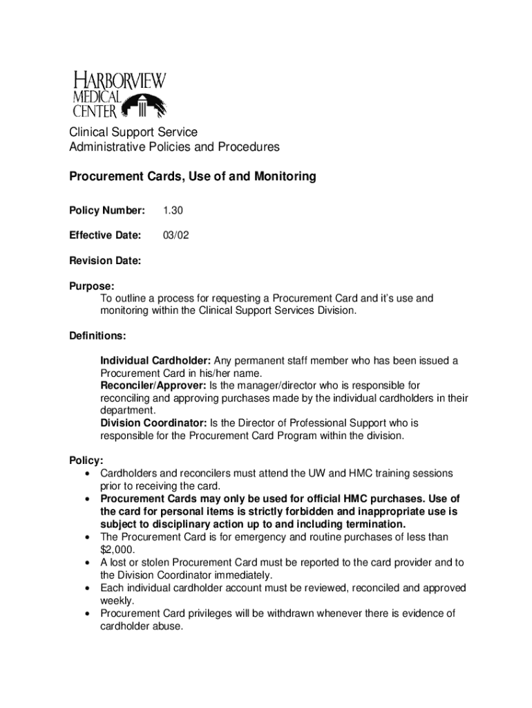 Fillable Online depts washington Procurement Cards, Use of and Monitoring Fax Email Print ...