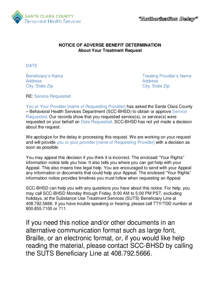 Fillable Online Policy 815 - Notice of Adverse Benefit Determination ...