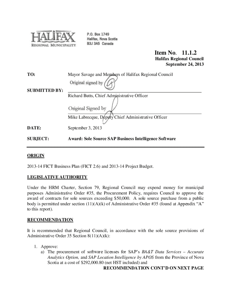 Fillable Online AwardSole Source SAP Business Intelligence Software ...