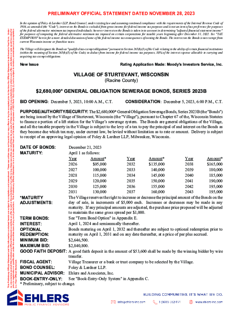 Fillable Online preliminary official statement dated november 28, 2023 Fax Email Print - pdfFiller