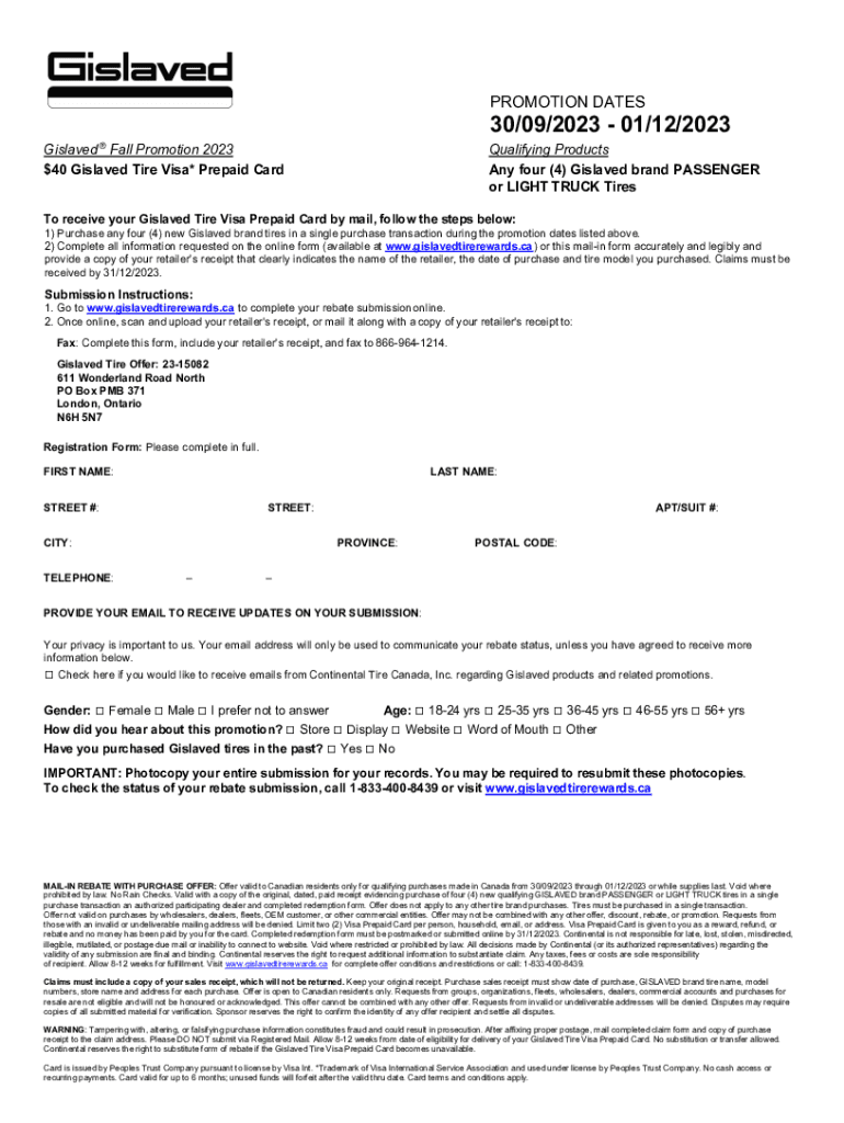 Fillable Online $40 Gislaved Tire Visa* Prepaid Card Fax Email Print ...