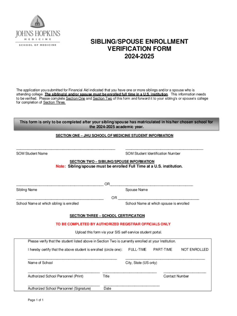 Fillable Online 2022-2023 Sibling/Spouse Enrollment Verification Form ...