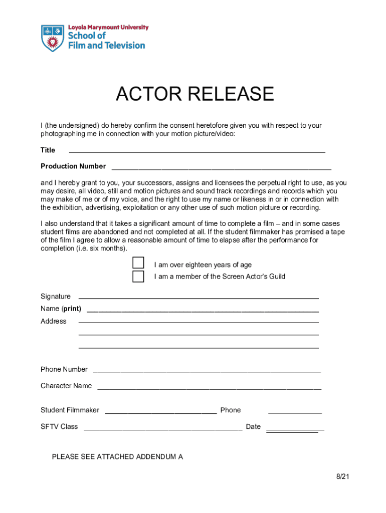 Fillable Online actor release form pdf Templates Fax Email Print ...