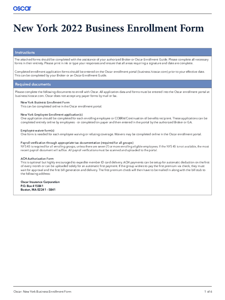 Fillable Online New York 2022 Business Enrollment Form Fax Email Print - pdfFiller