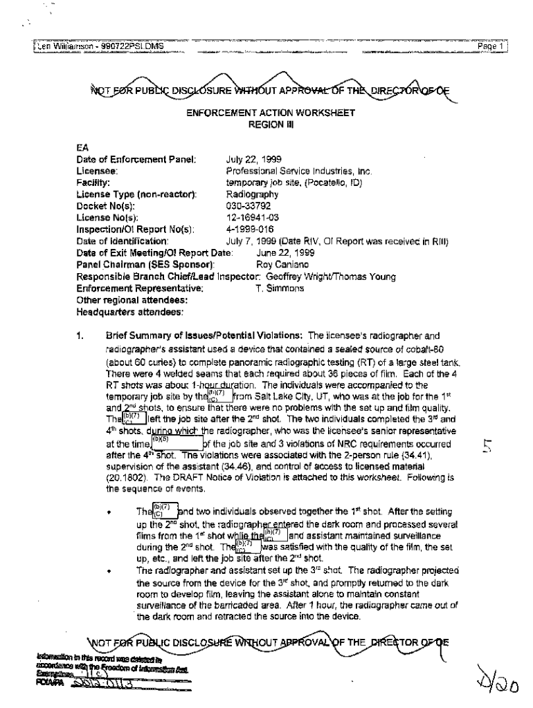 Fillable Online Enforcement Action Worksheet RIII re Fax Email Print ...