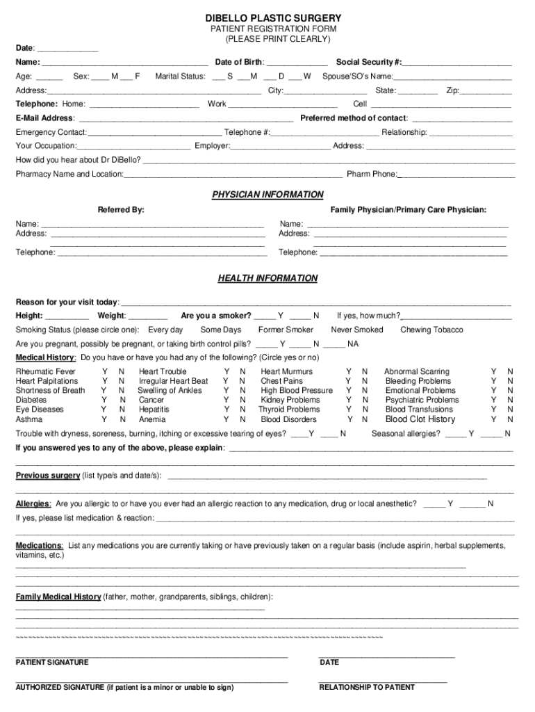 Fillable Online DIBELLO PLASTIC SURGERY Fax Email Print - pdfFiller