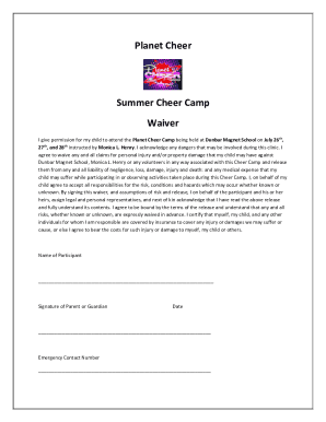Fillable Online Planet Cheer Summer Cheer Camp Waiver - Connect Suite ...