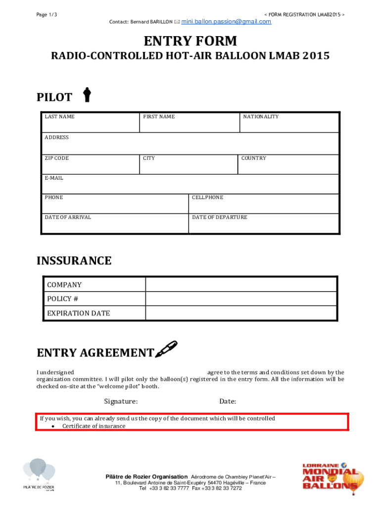 Fillable Online Application for Part-FCL Balloon Pilot Licence and ...