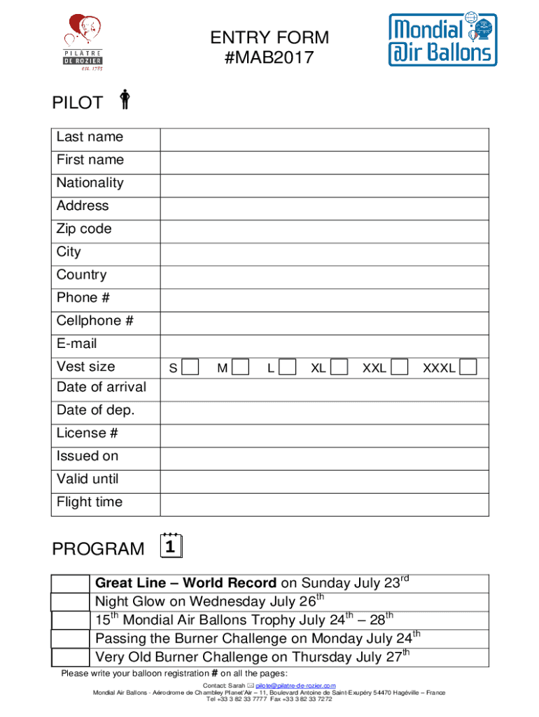 Fillable Online Entry Form Templates Fax Email Print - pdfFiller