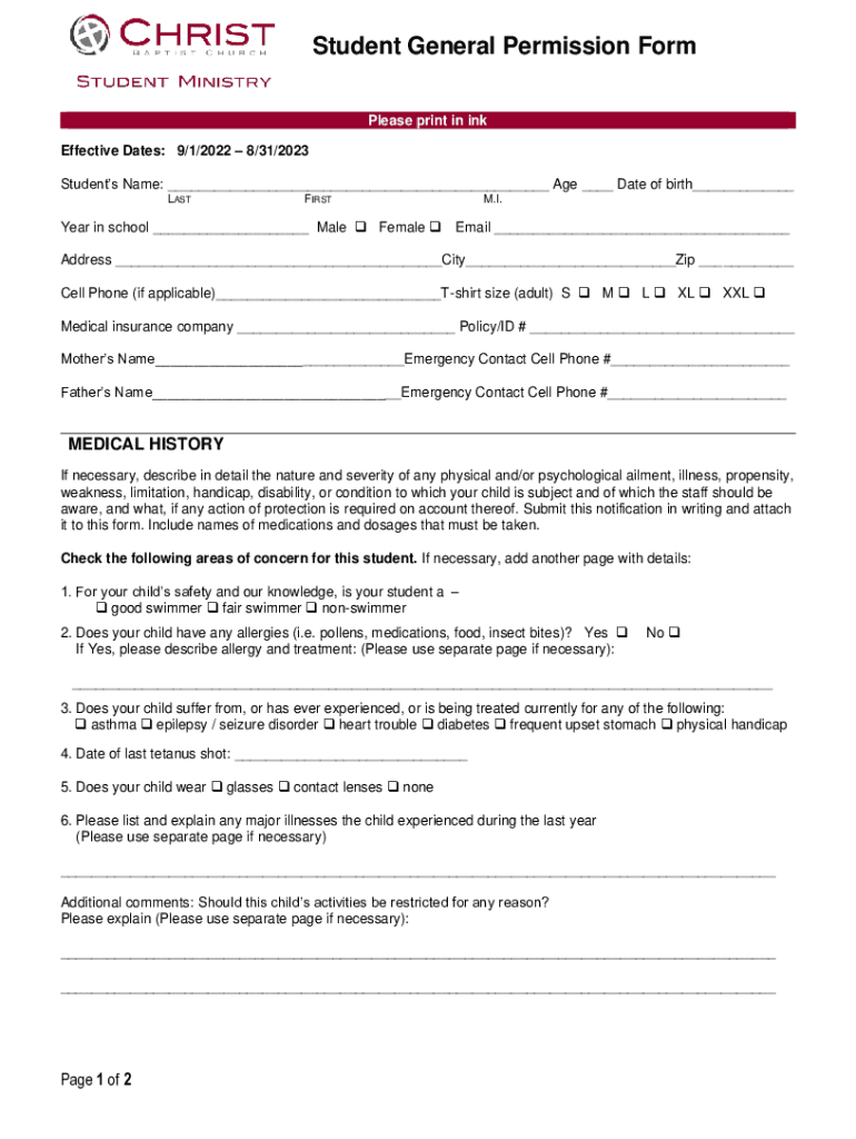 Fillable Online Student General Permission Form Fax Email Print - pdfFiller