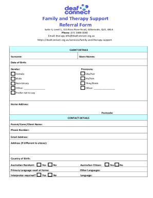 Fillable Online Family and Therapy Support Referral Form - Deaf Connect ...