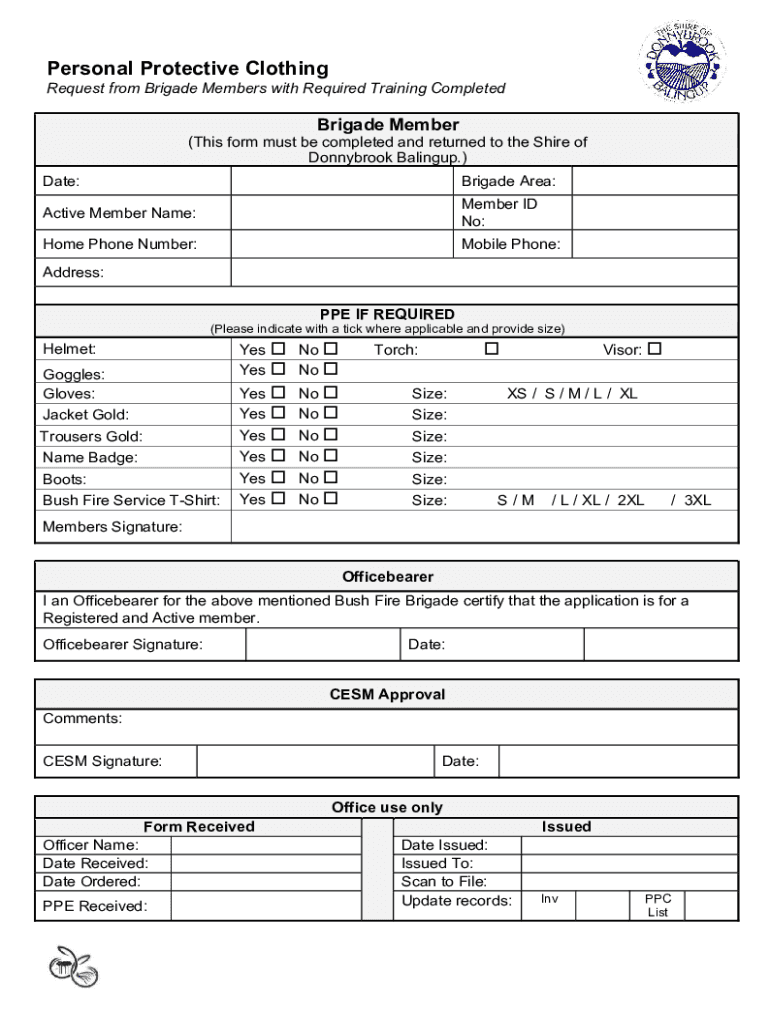 Fillable Online Donnybrook Balingup - PPE Request Form Fax Email Print ...