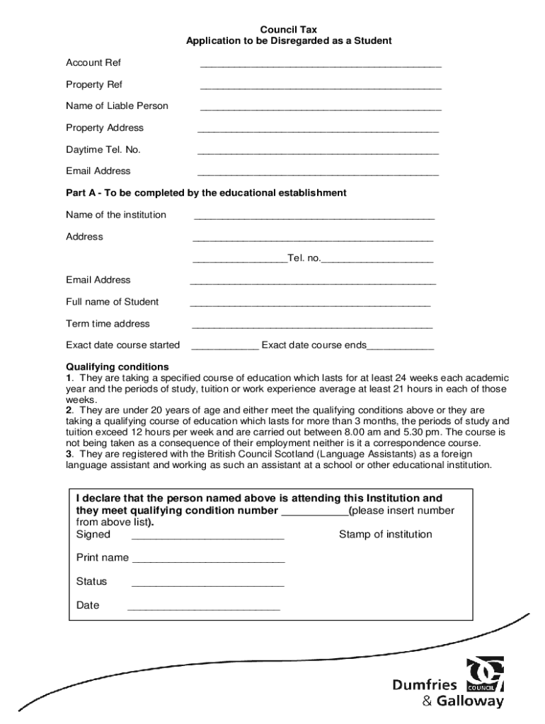Fillable Online COUNCIL TAX EXEMPTION APPLICATION STUDENTS ( ... Fax ...