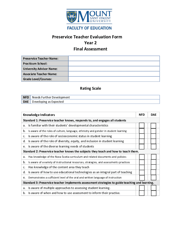 Fillable Online Preservice Teacher Mid Self-Reflection Year 2 Fax Email ...