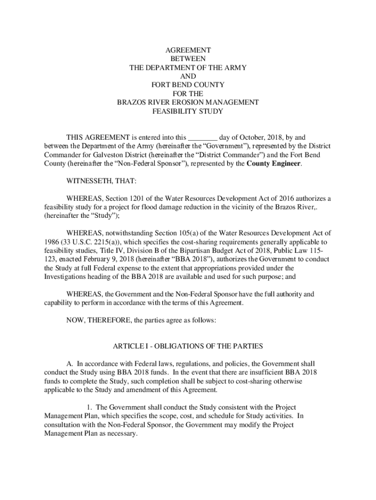 Fillable Online AGREEMENT BETWEEN THE DEPARTMENT OF THE ARMY AND ...
