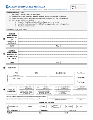Fillable Online Ceylon Shipping Lines Australia: Cargo to Sri ...