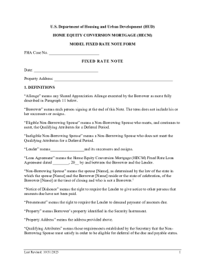 Fillable Online MODEL FIXED RATE NOTE FORM (HOME EQUITY ... - HUD Fax ...