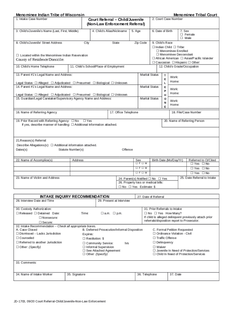 Non-Law Enforcement Referral - Menominee Tribal Courts Doc Template ...