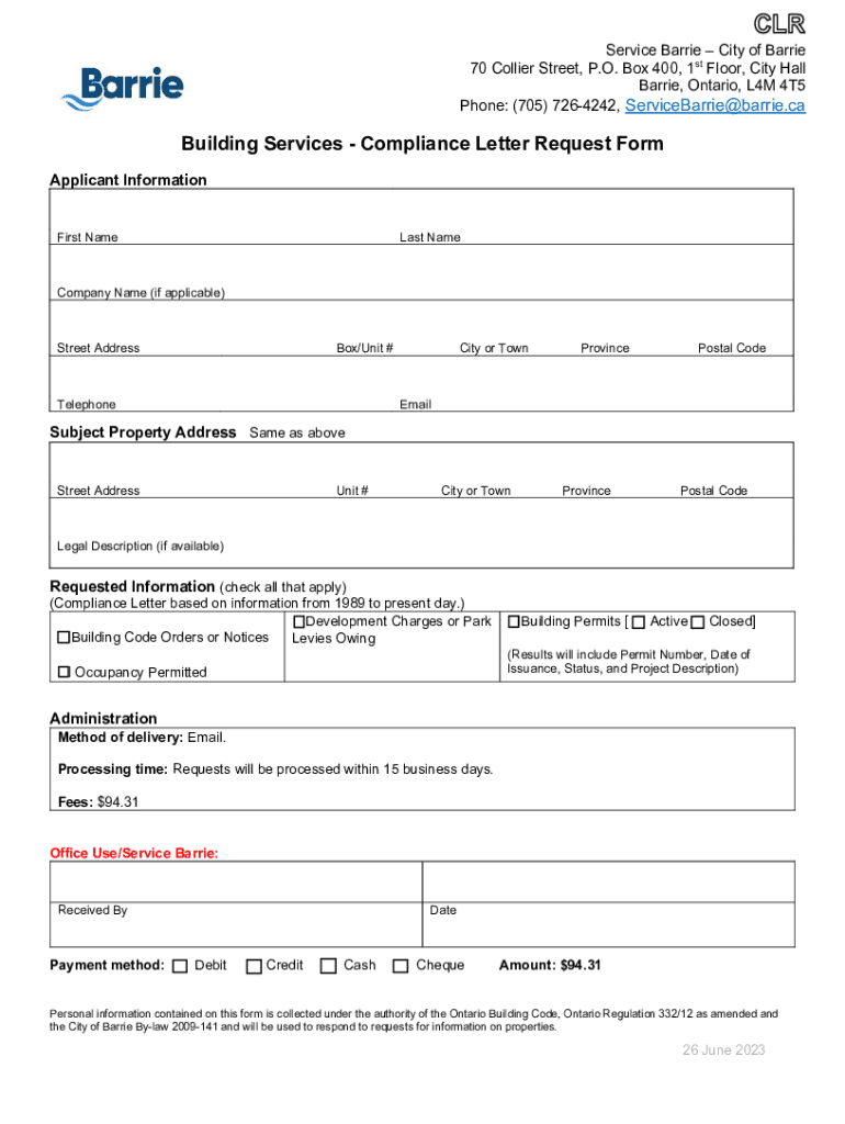 Fillable Online Building Services - Compliance Letter Request Form Fax ...