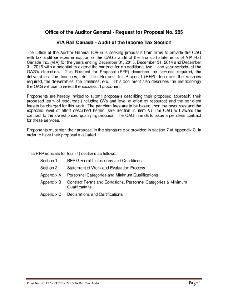 Fillable Online Request for Proposal No. 225 VIA Rail Canada - Audit of ...